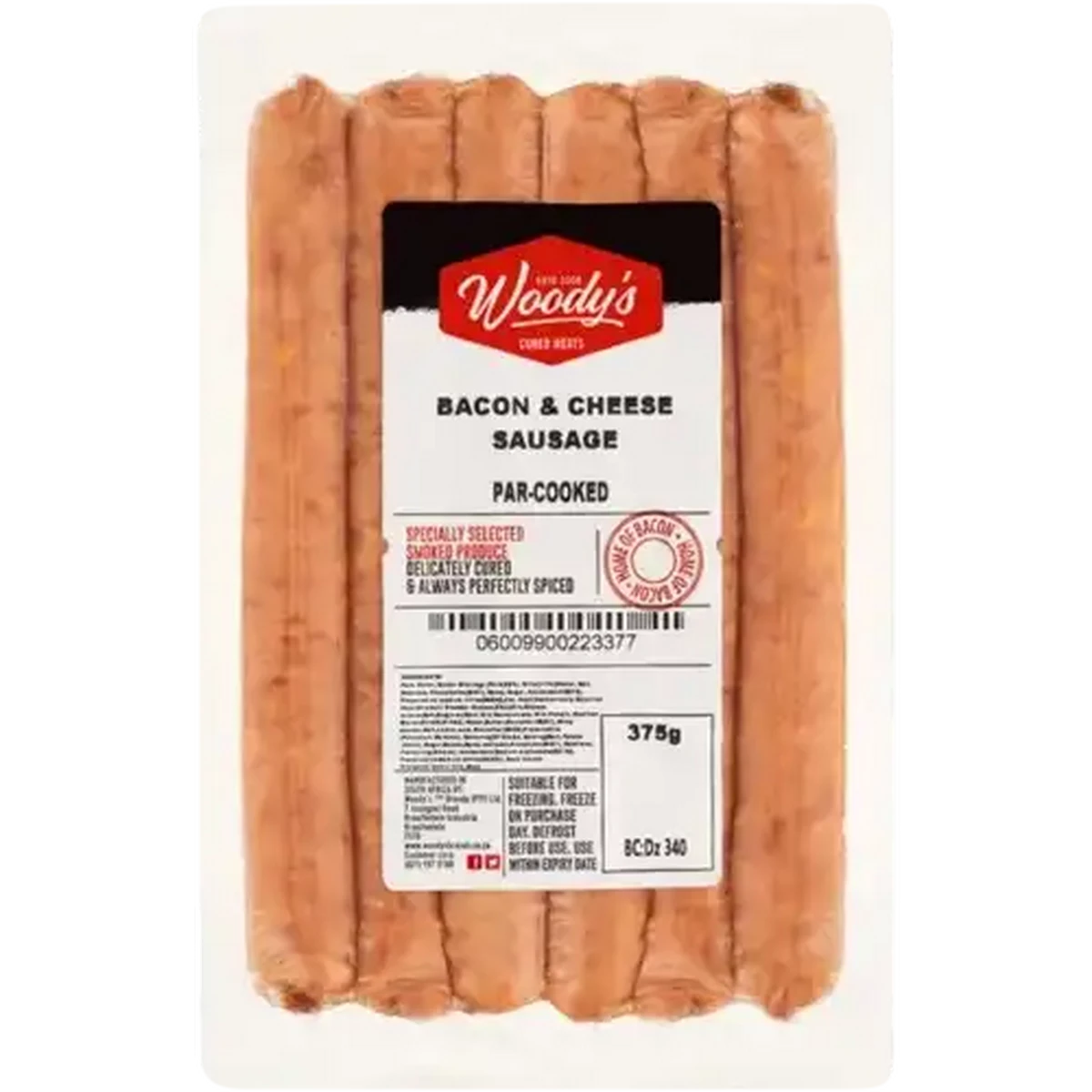 Checkers Sixty60 | Woody's Bacon & Cheese Sausages 375g